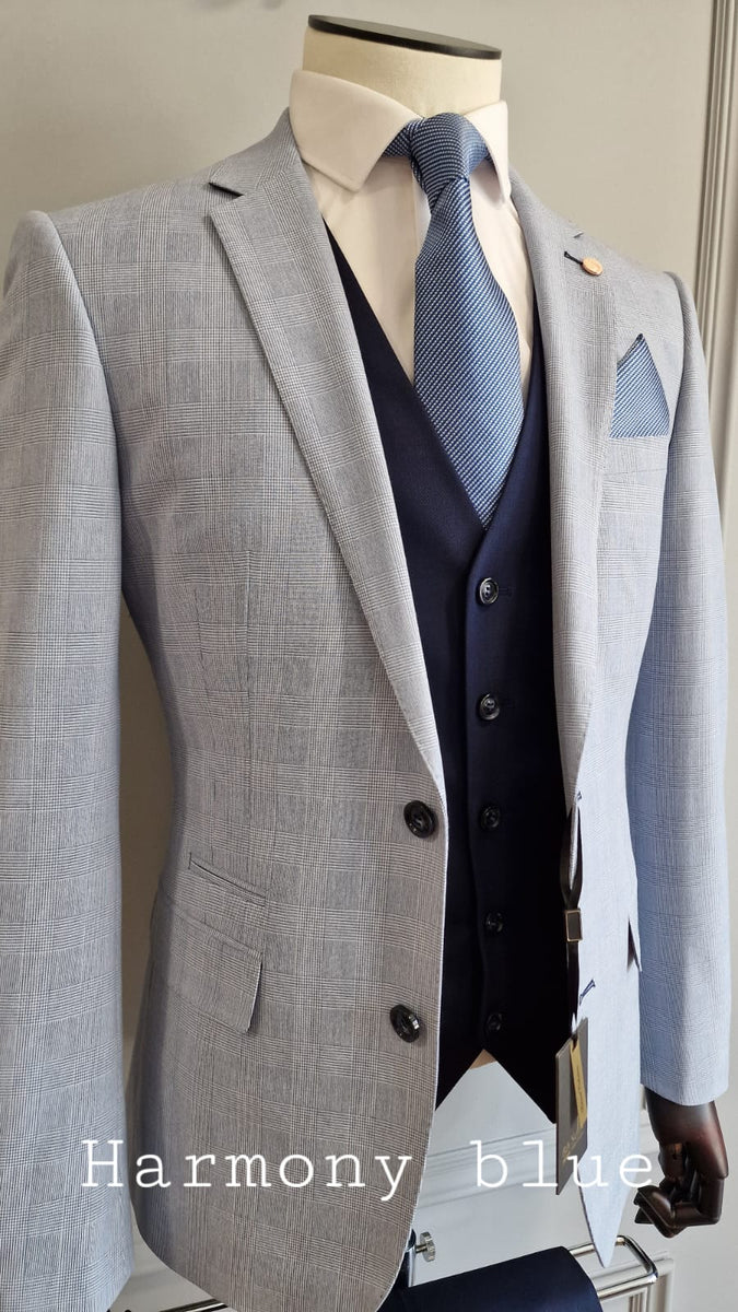 6TH Sense Mens Suit Harmony Blue Contrast – Phillips Menswear