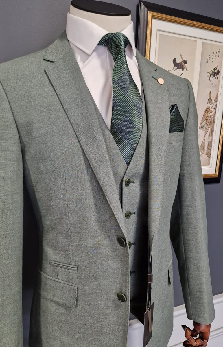 6TH Sense Mens Suit Destiny Urban Contrast Olive – Phillips Menswear